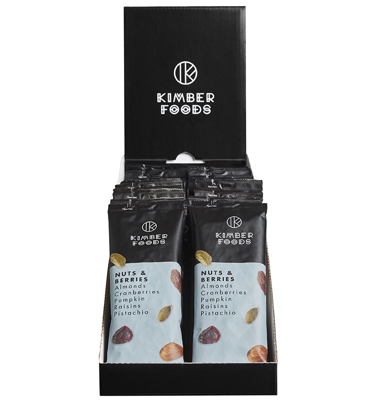 Bestil Kimber Foods NUTS & BERRIES nøddesnacks poser her